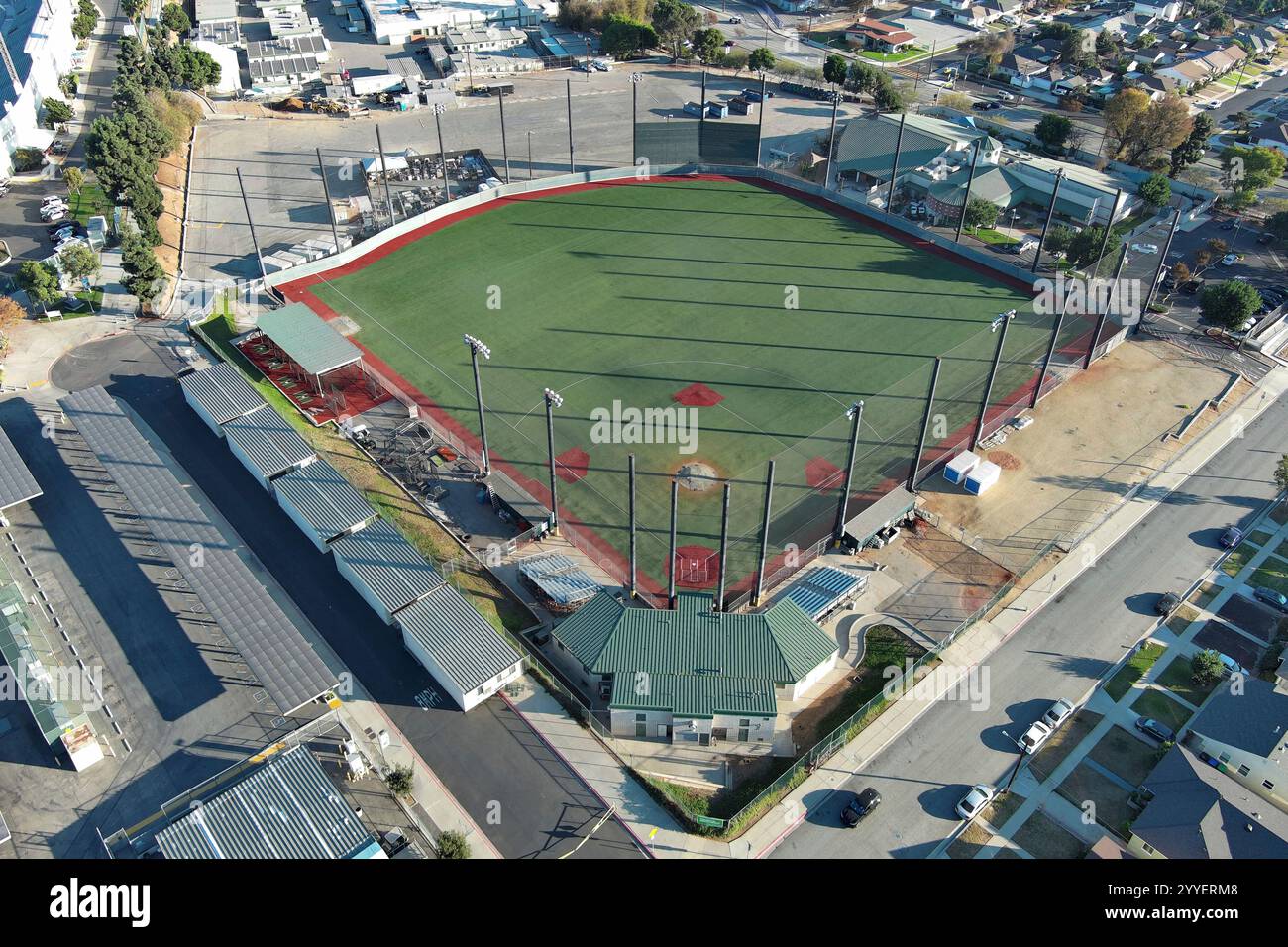 A general overall aerial view of the Field Turf surface on the East Los ...