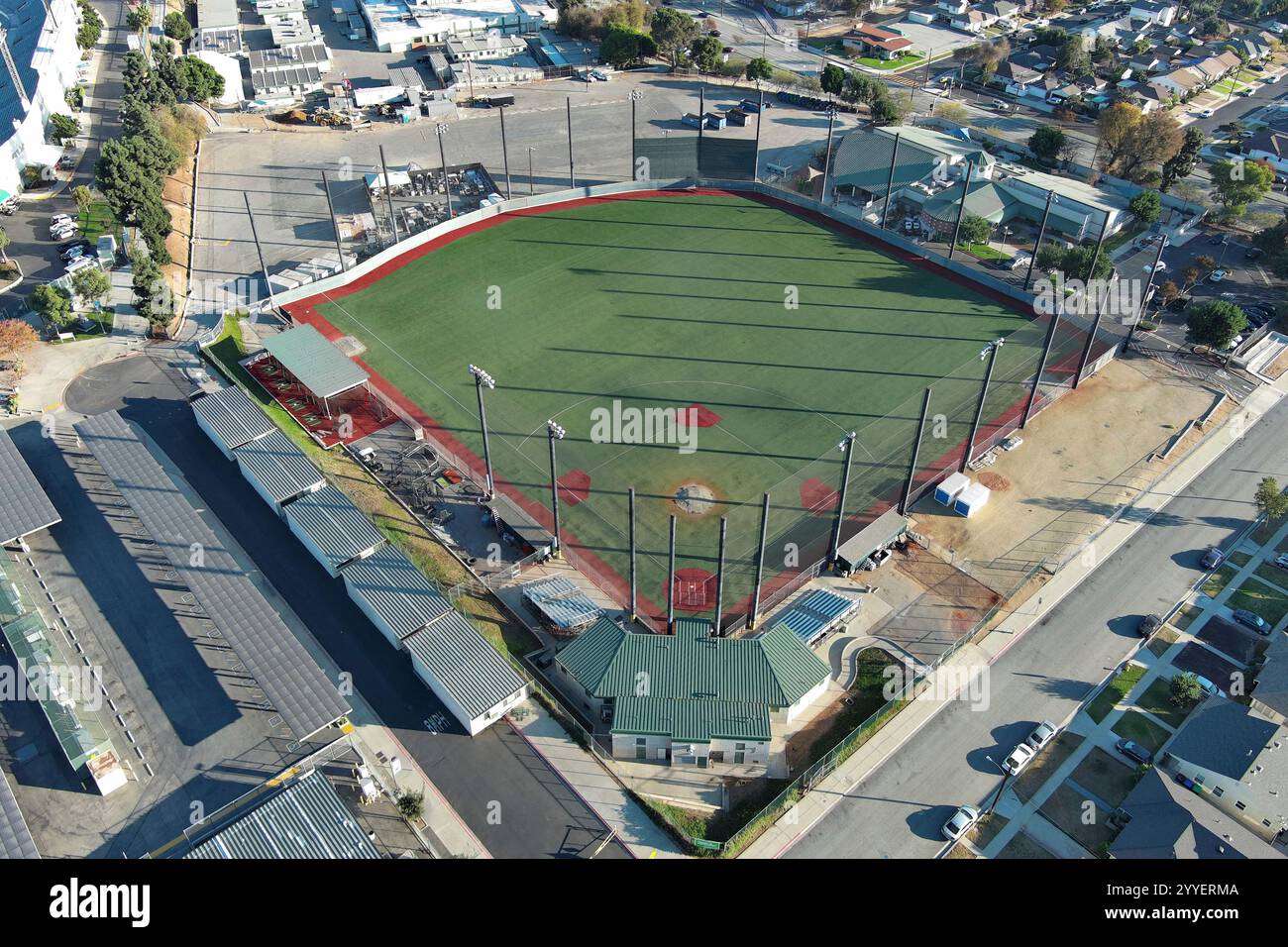 A general overall aerial view of the Field Turf surface on the East Los ...