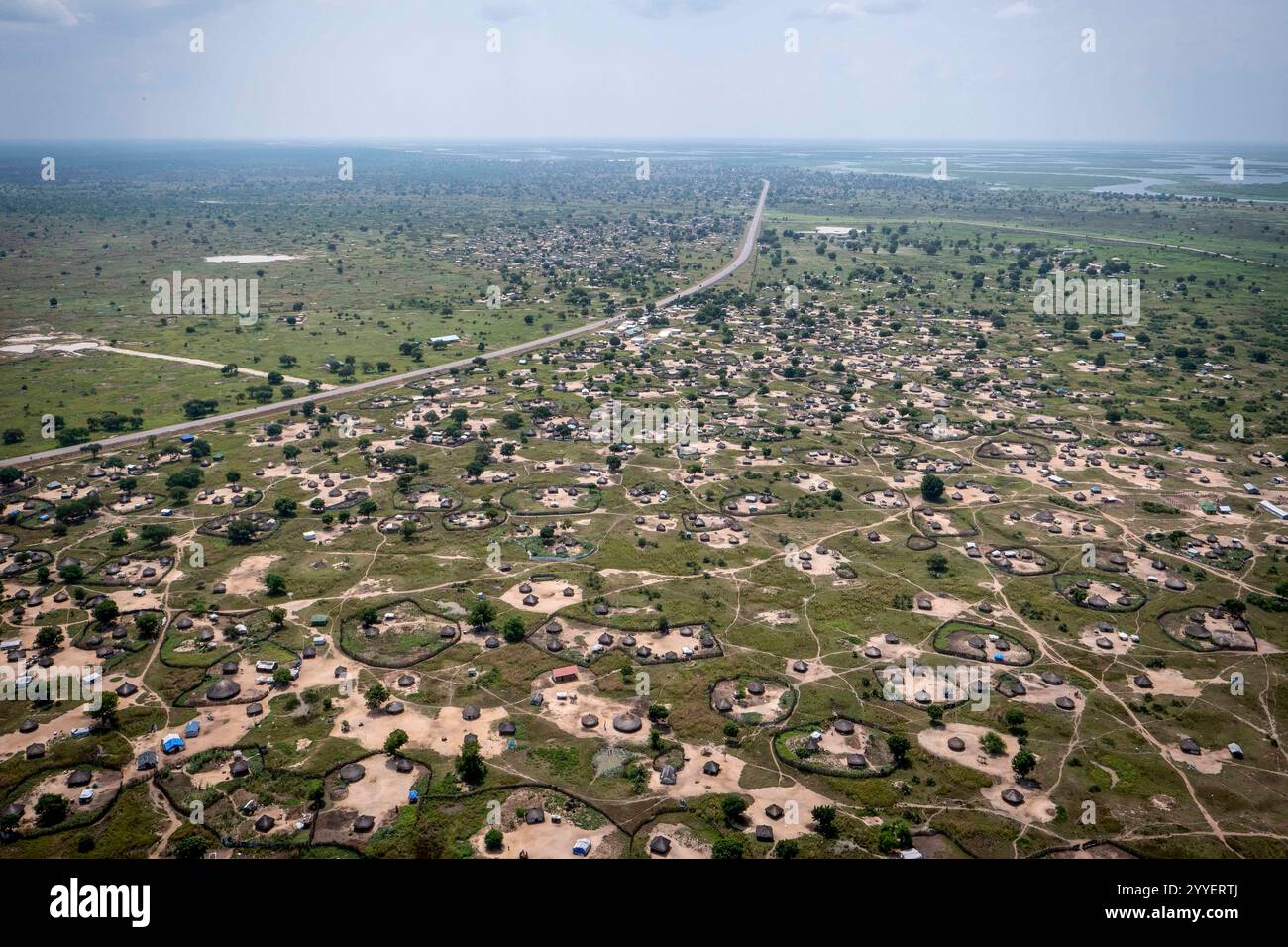 An aerial view of Bor town in the capital of Jonglei state, South Sudan ...