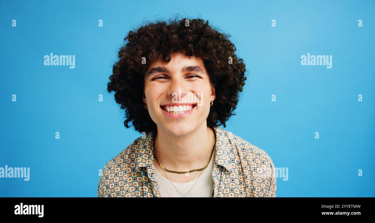 Studio, happy man or portrait with fashion for funky style, cool ...