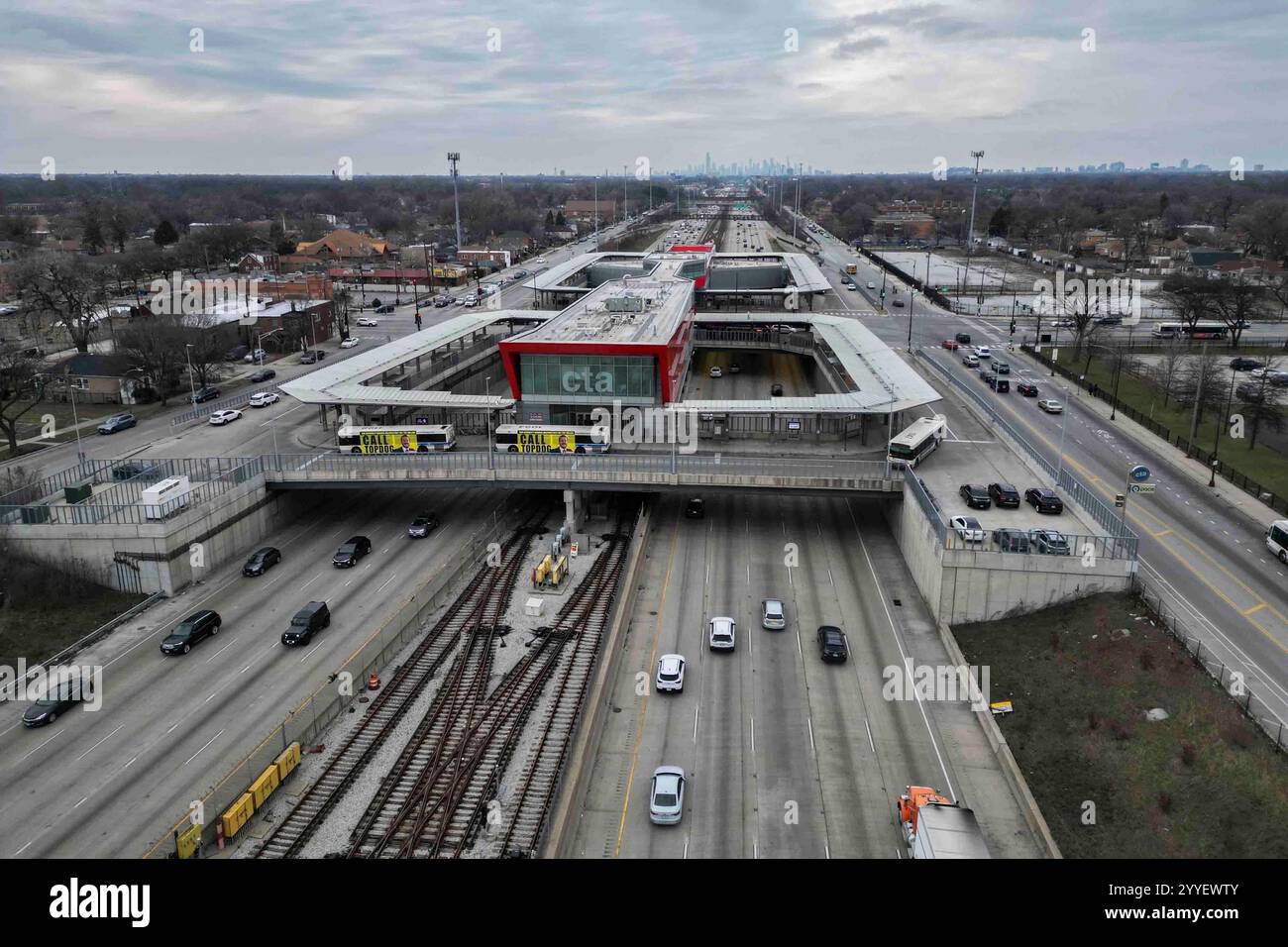 Cars pass the 95th Street Red Line Station, the train station currently ...