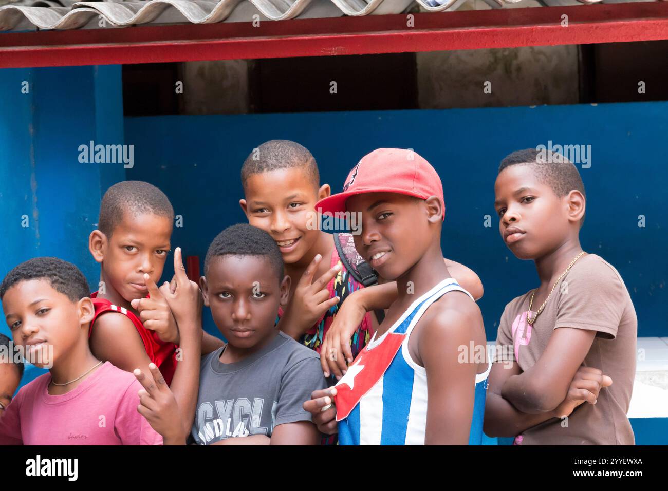 Cuba, Havana. Rafael Trejo Boxing Gym. Young adult boxers practice ...