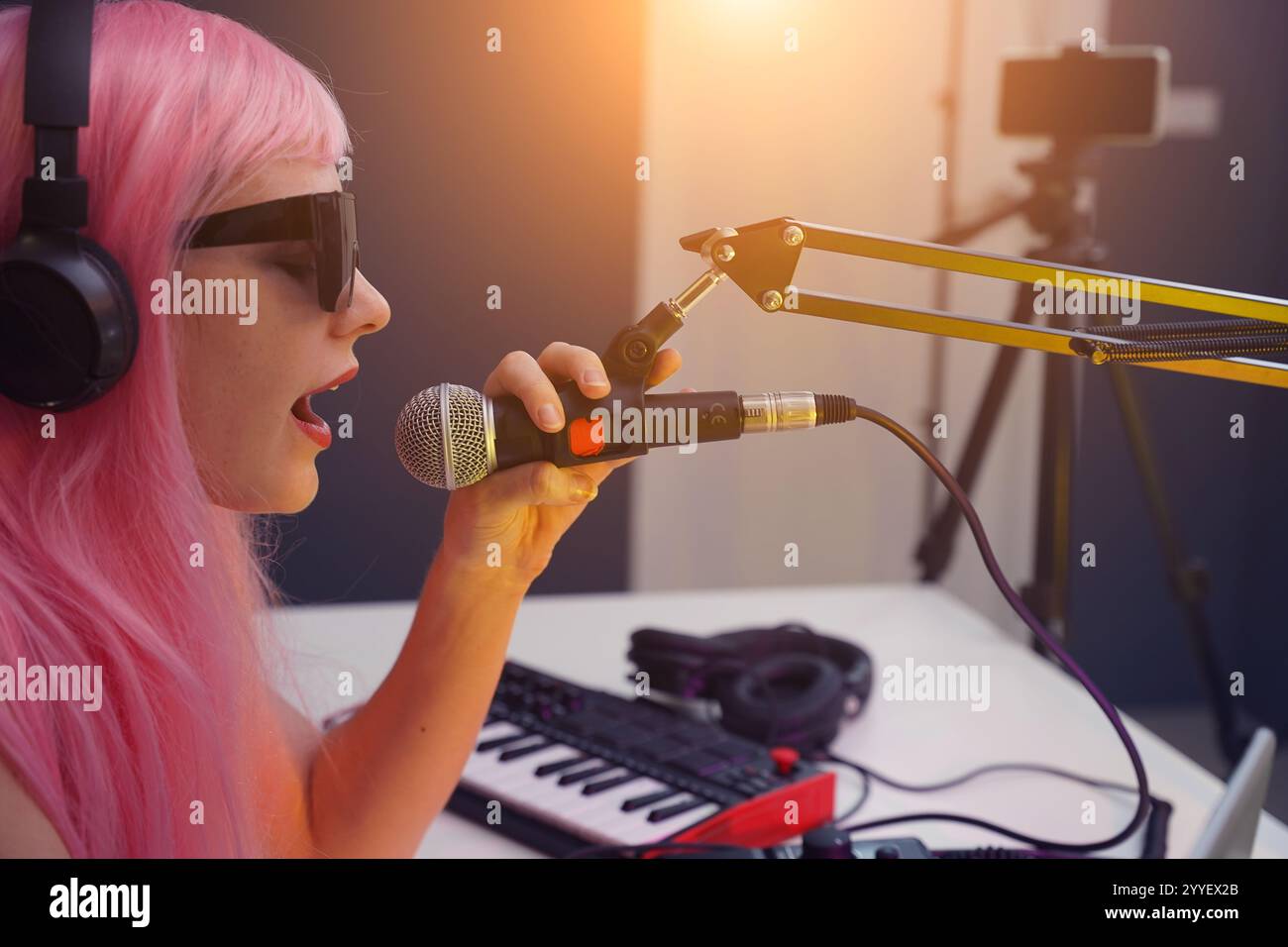 Beautiful young singer and musician broadcast from her home studio ...