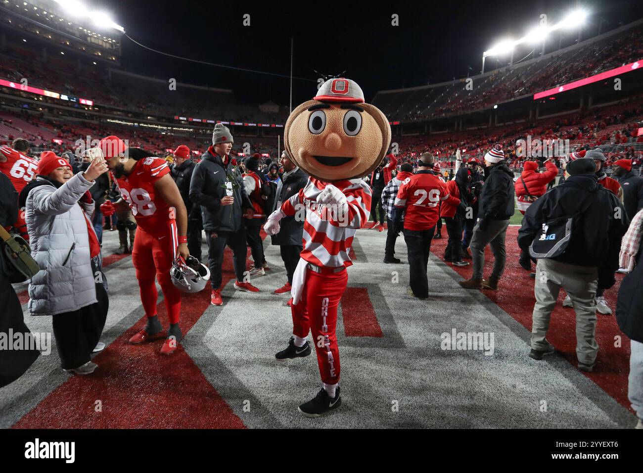COLUMBUS, OH - DECEMBER 21: Brutus Buckeye poses after the college ...