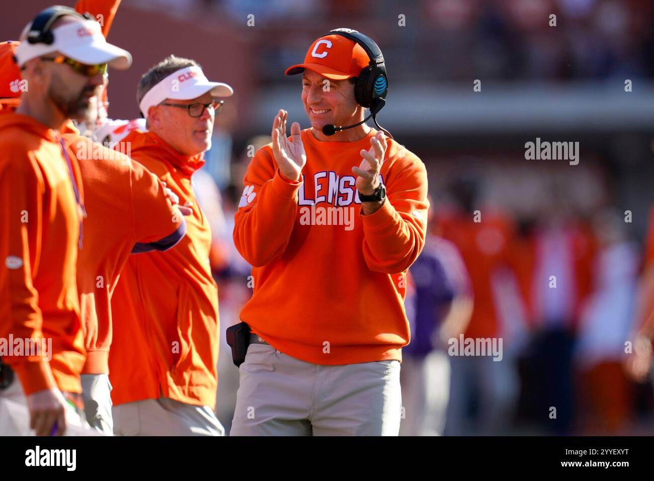 Austin, Texas. 21st Dec, 2024. Clemson head coach Dabo Swinney reacts after a touchdown during ...