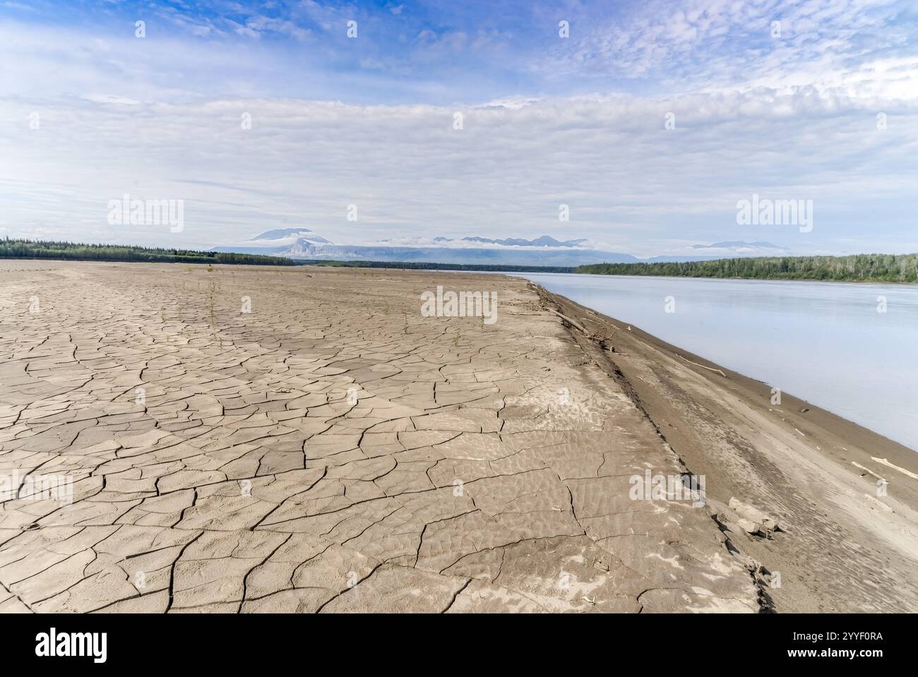 Dried river bed during low water level season at Liard river, Northwest ...