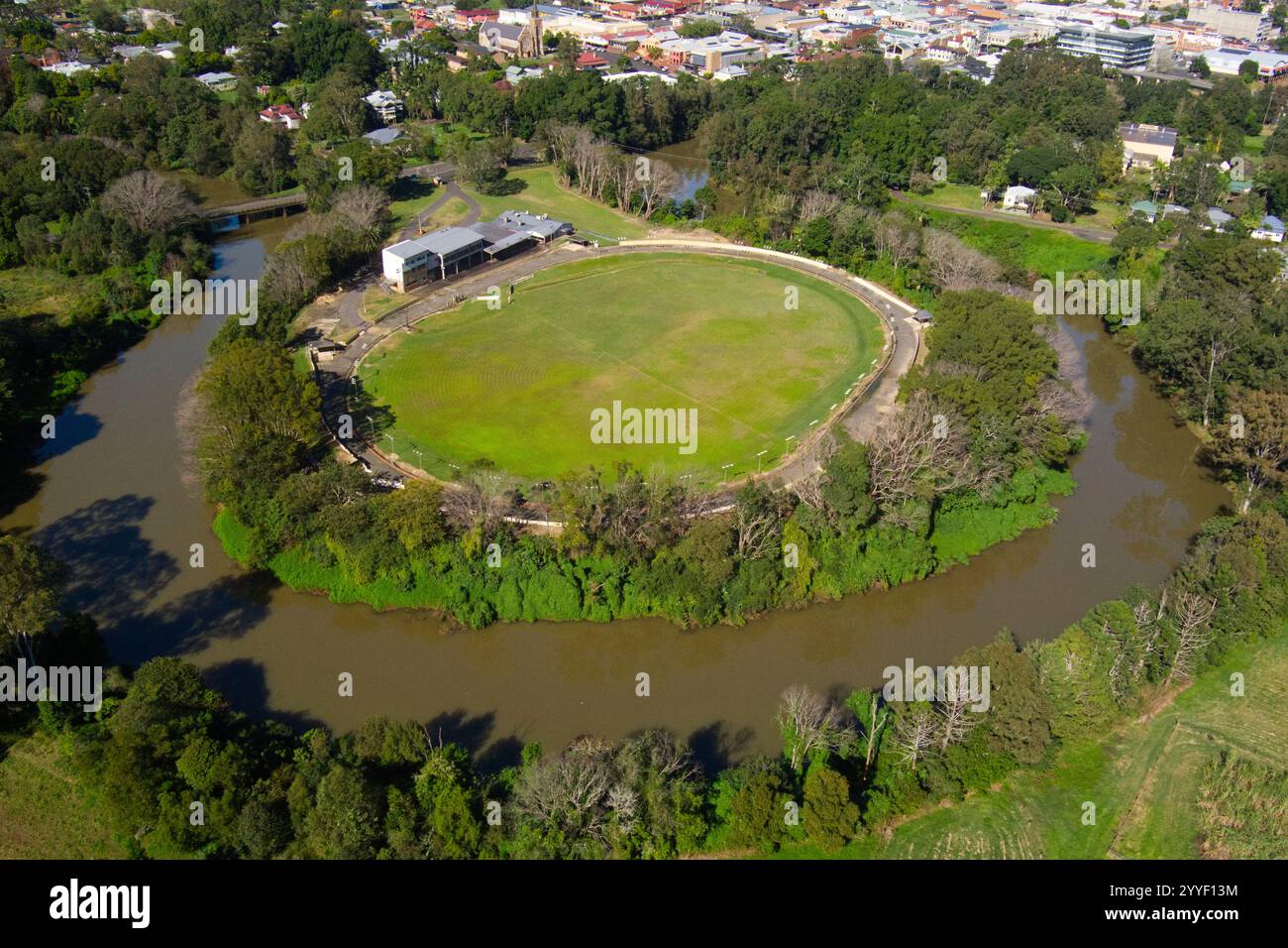 Aerial of Ladbrokes Park Lismore, situated at 'Coleman's Point' on the ...
