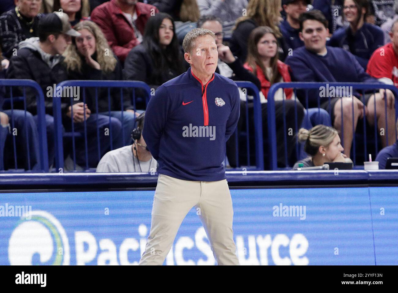 Gonzaga head coach Mark Few watches the first half of an NCAA college ...