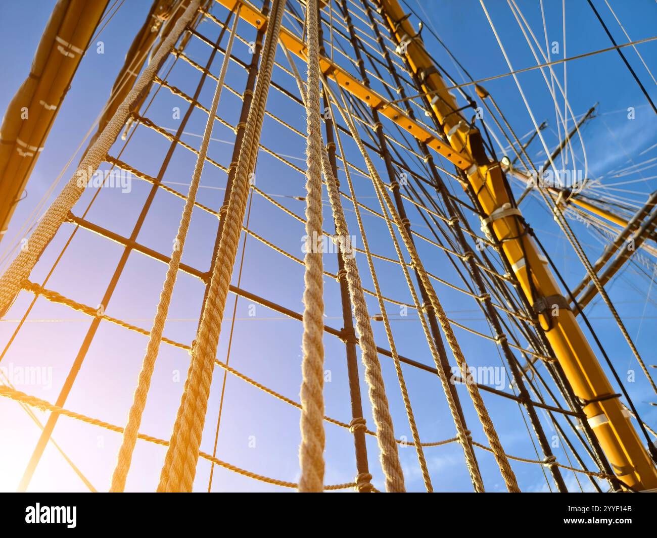 Ropes stretched across the masts of an old ship Stock Photo - Alamy