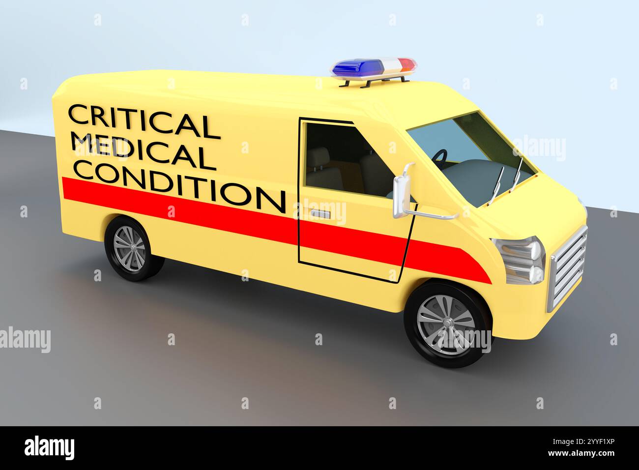 3D illustration of an ambulance, tilted Critical Medical Condition ...
