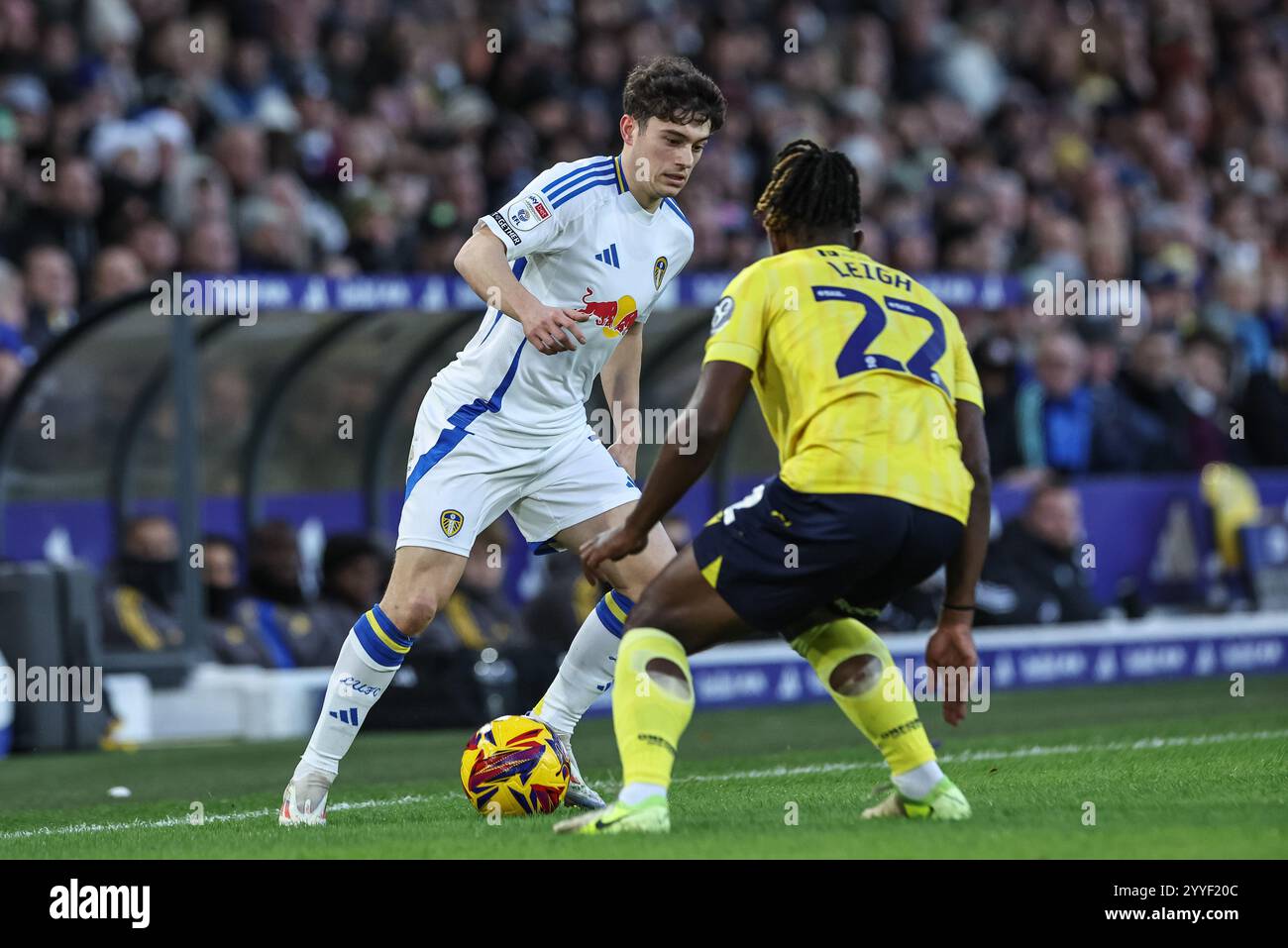 Leeds, UK. 21st Dec, 2024. Dan James of Leeds United holds the ball ...