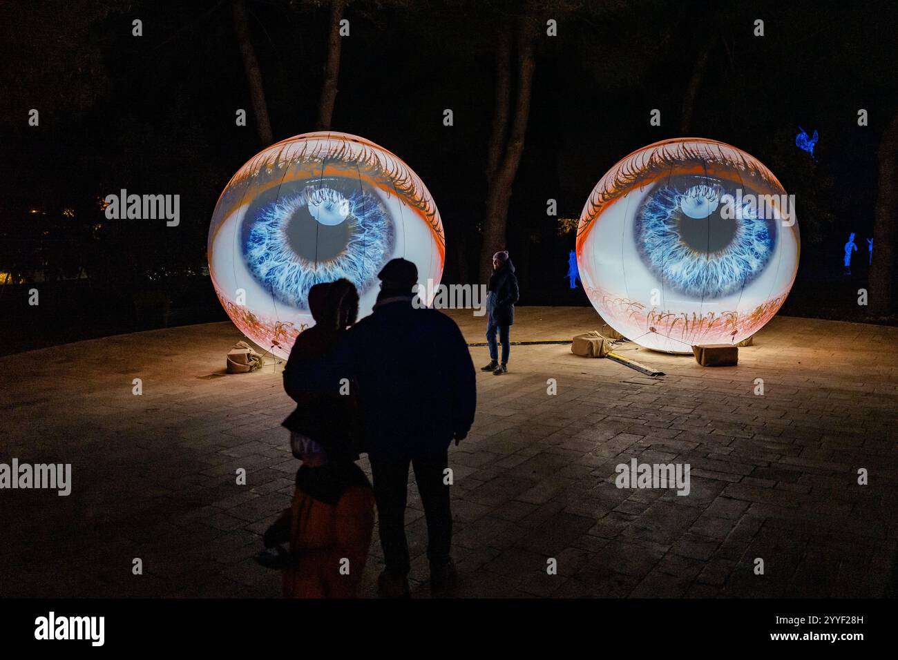 Lights and light projections illuminate the trulli of Alberobello during the Life Alberobello ...