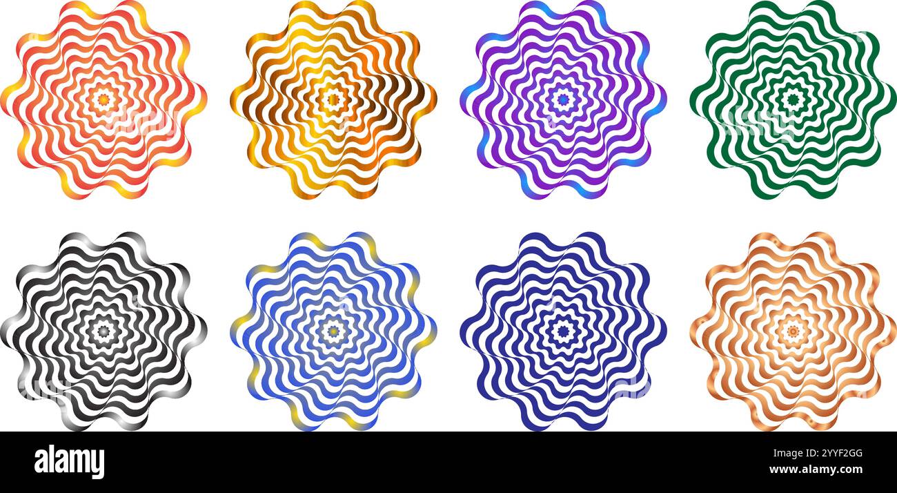 Eight floral wavy round strips abstract objects on transparent white ...