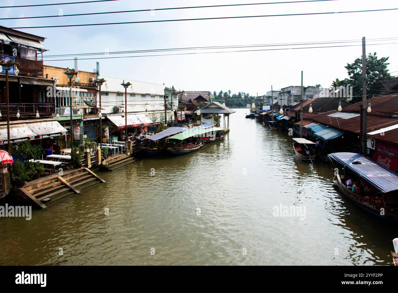 View landscape of Amphawa river and cityscape of Amphawa town for thai ...