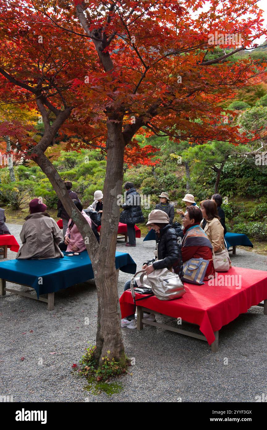 Visitors to Okochi Sanso Villa in Sagano Arashiyama, Kyoto relaxing ...