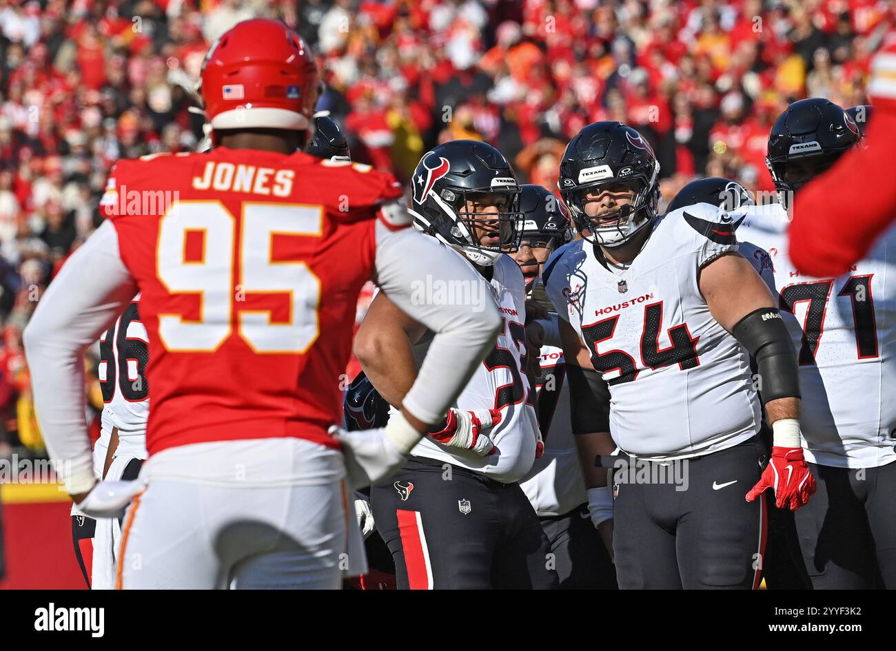 Houston Texans center Jarrett Patterson (54) looks back at Kansas City ...