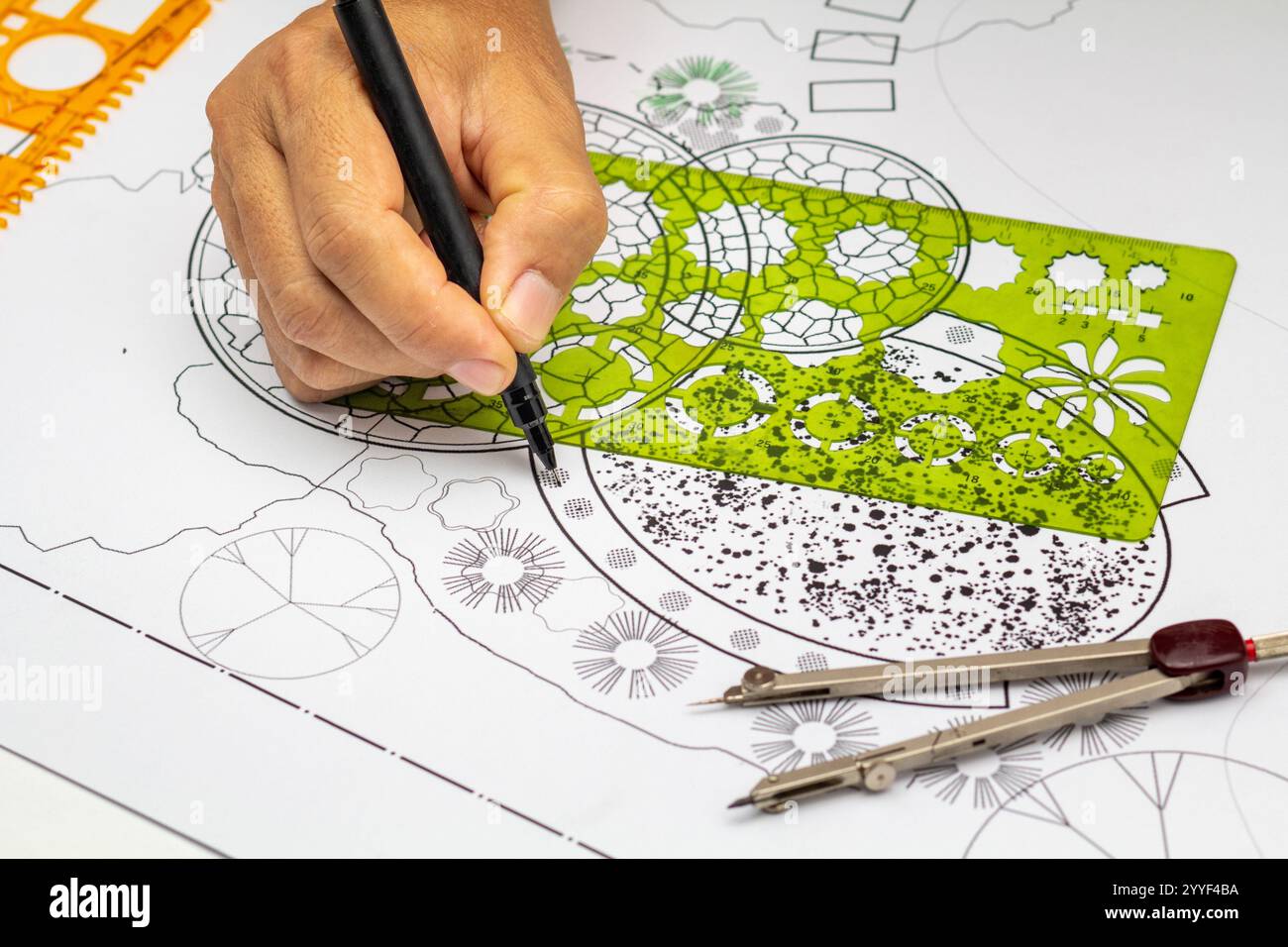 Landscape architect student learning design backyard patio plan Stock ...