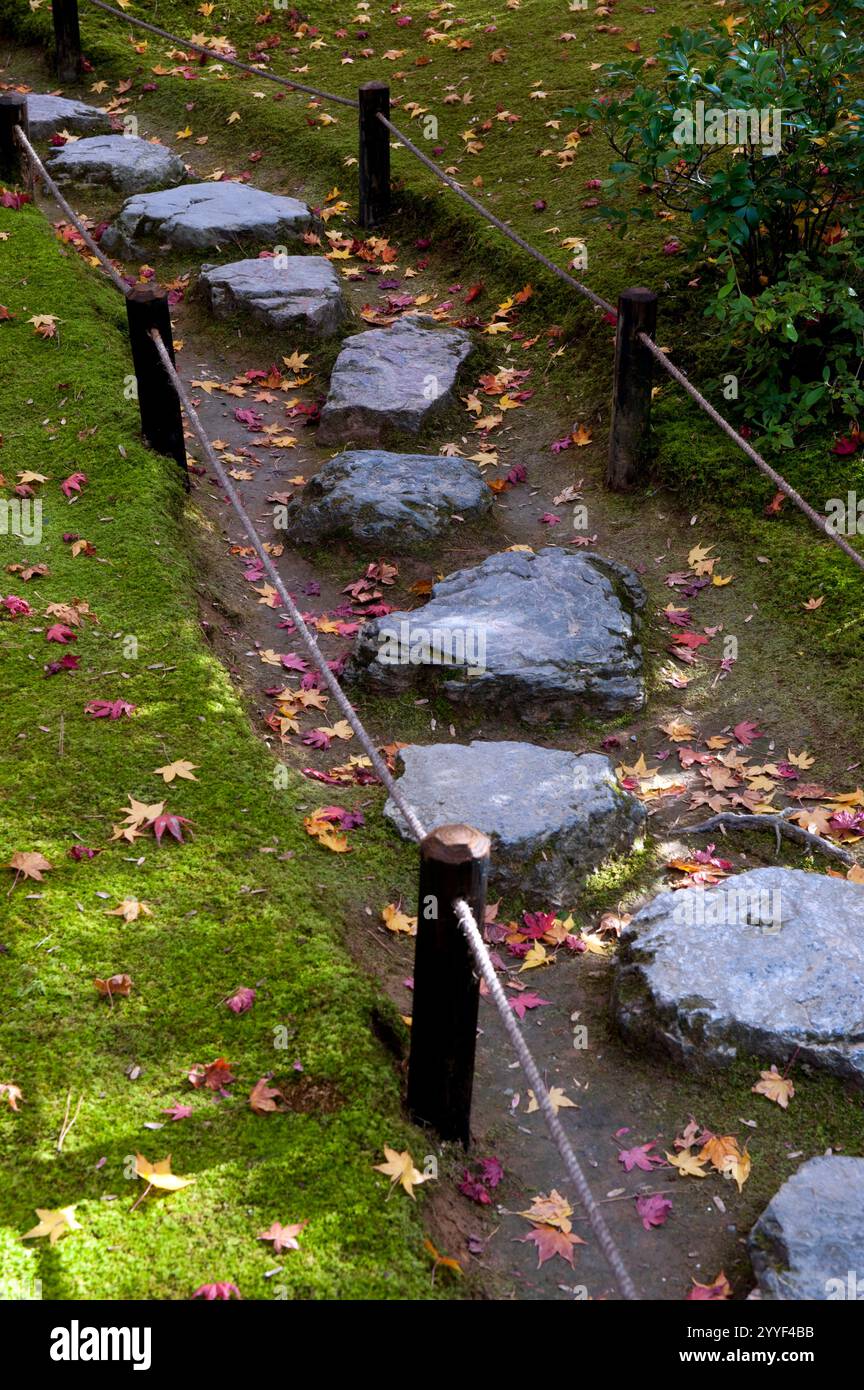 Japanese landscape garden during autumn foliage, fall colors season at ...
