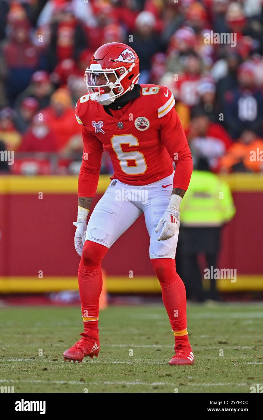 Kansas City Chiefs safety Bryan Cook (6) gets set on defense during an ...