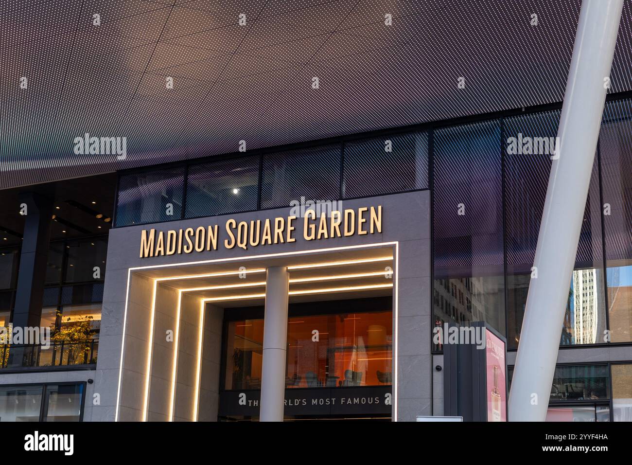 New York, USA - Nov 4 2024: Entrance and sign to Madison square garden ...