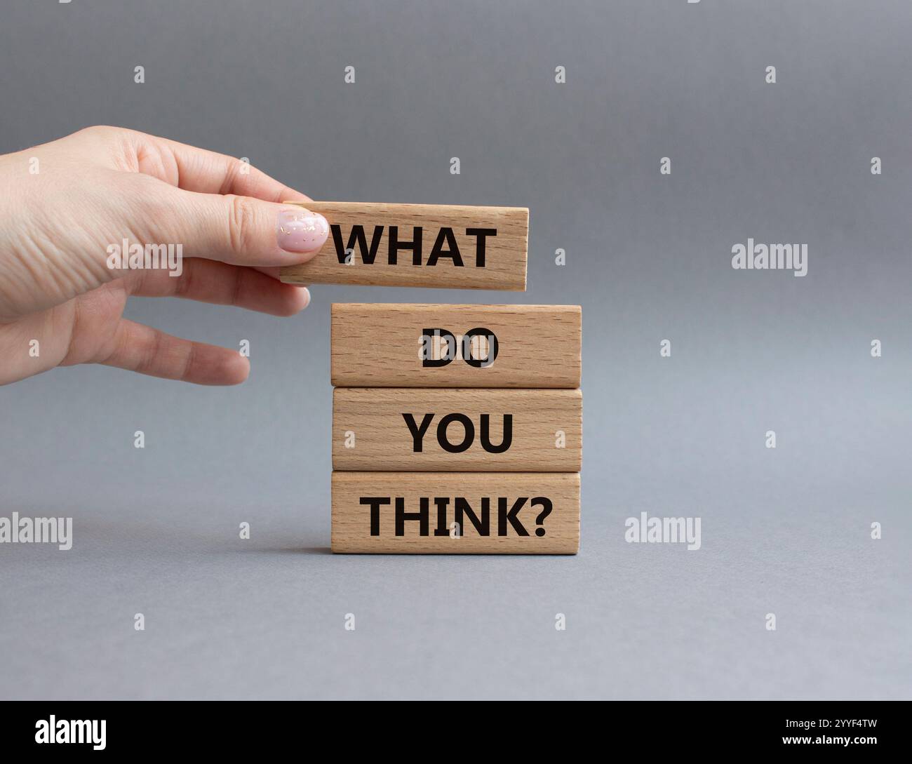 What do you think symbol. Wooden blocks with words What do you think ...