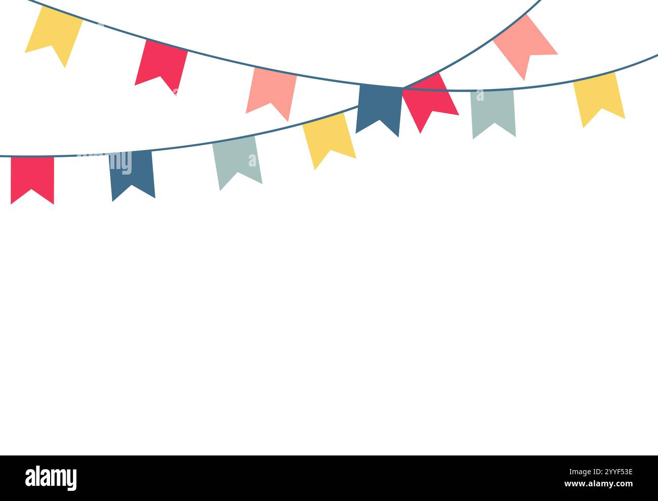 Hanging festive colorful garland of paper flags on white wall ...