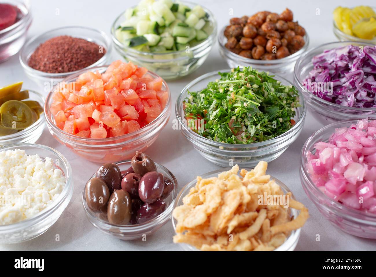 A view of several toppings inside glass cups Stock Photo - Alamy