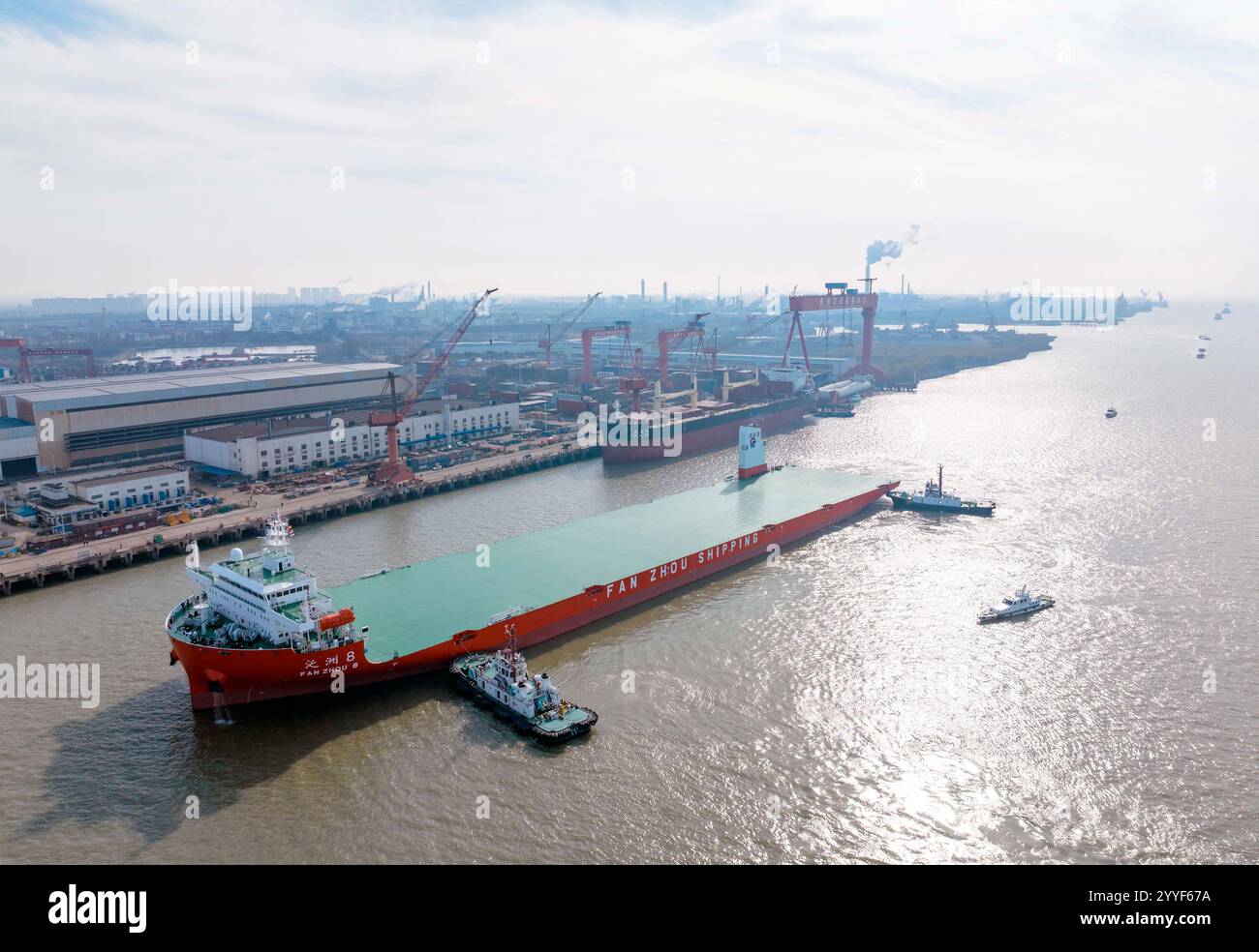 TAIZHOU, CHINA - DECEMBER 22, 2024 - A self-propelled deck ship with ...