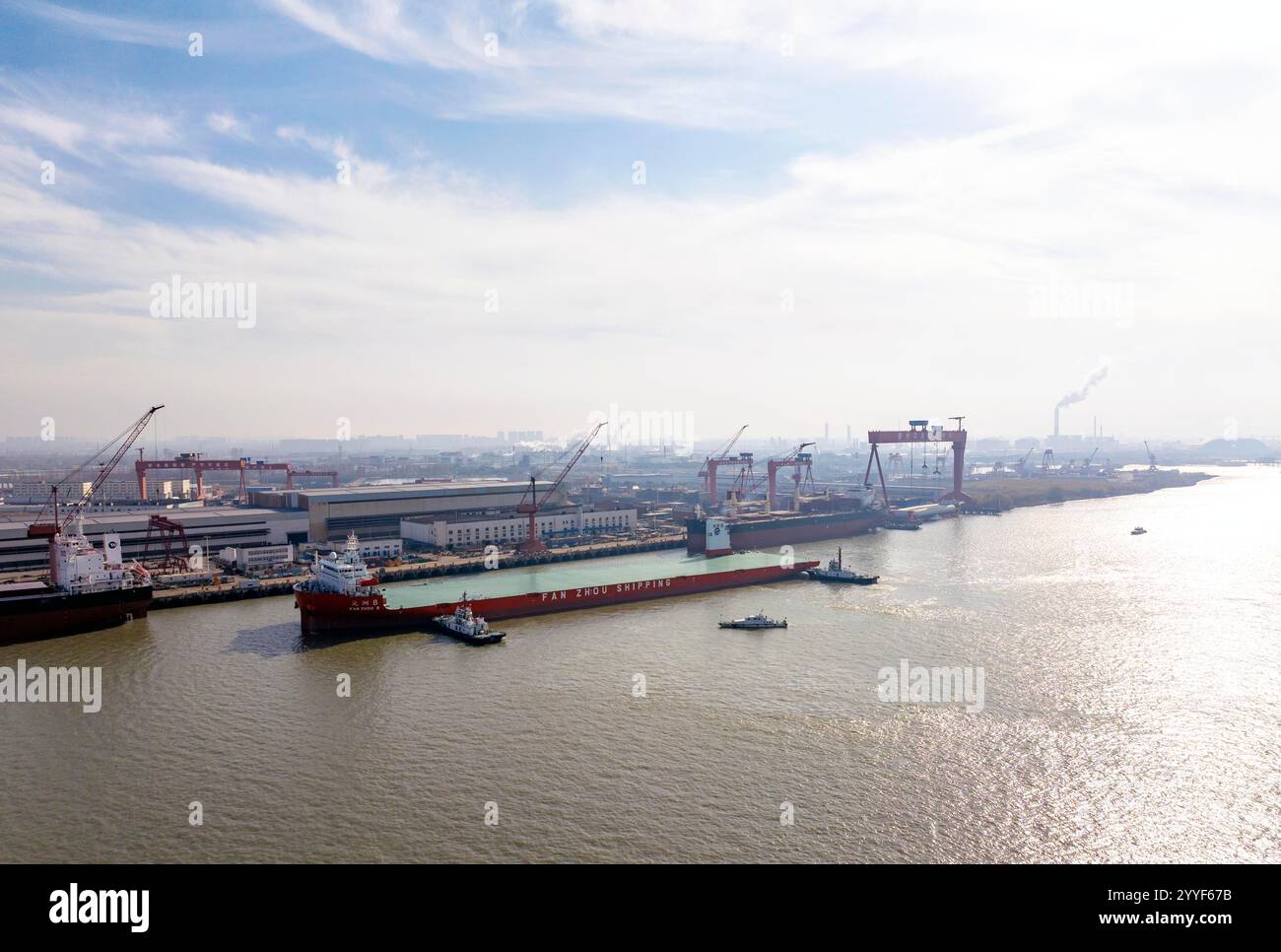 TAIZHOU, CHINA - DECEMBER 22, 2024 - A self-propelled deck ship with ...