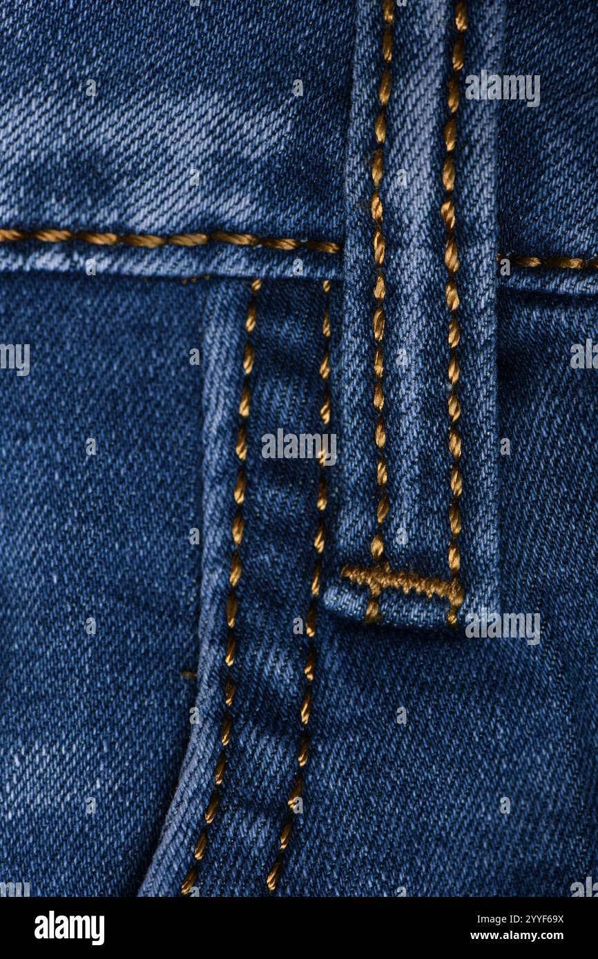 Denim fabric with yellow thread seams, denim jacket, denim pants, for ...