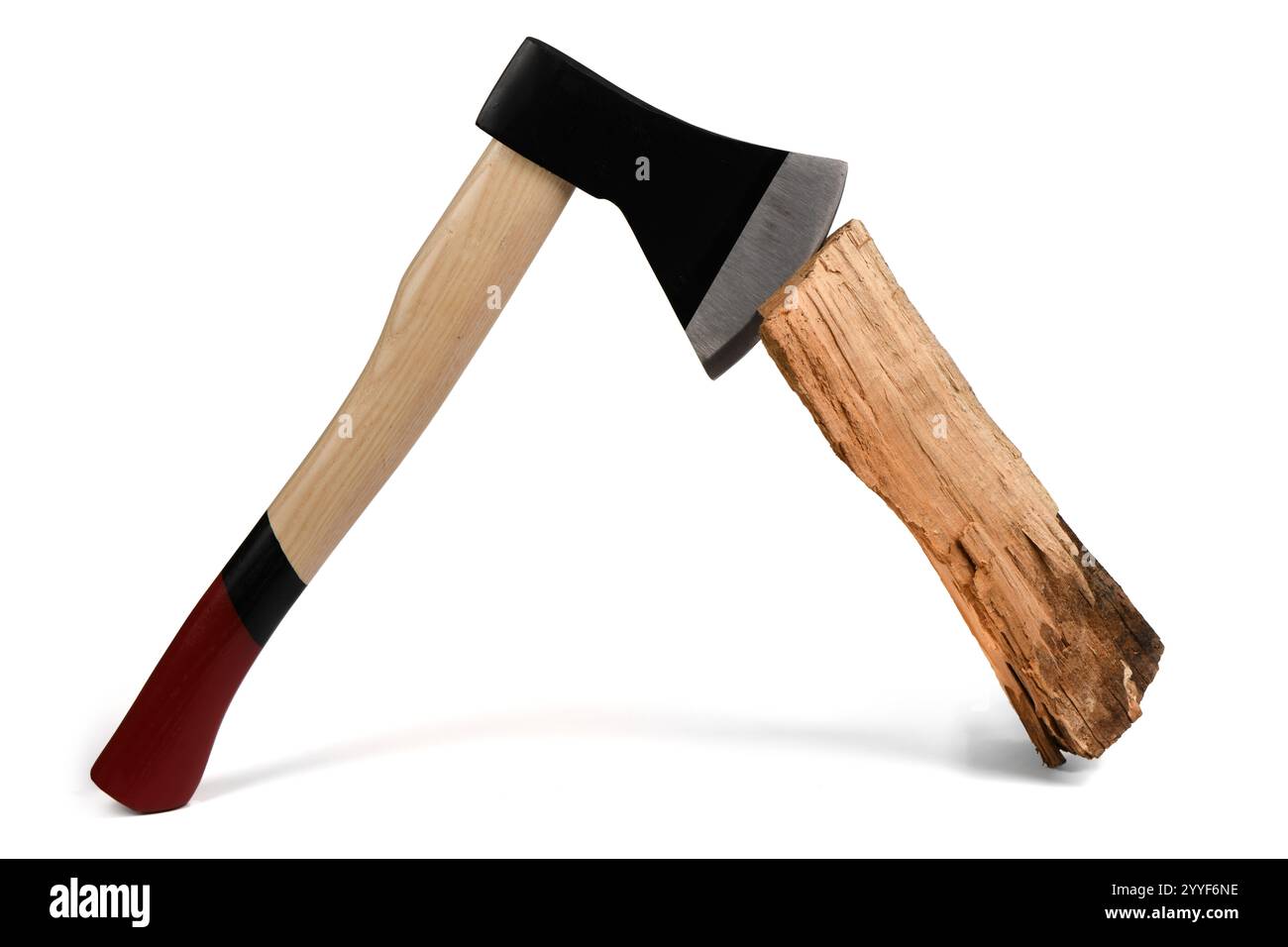 Axe and log on white background. High resolution photo. Full depth of ...