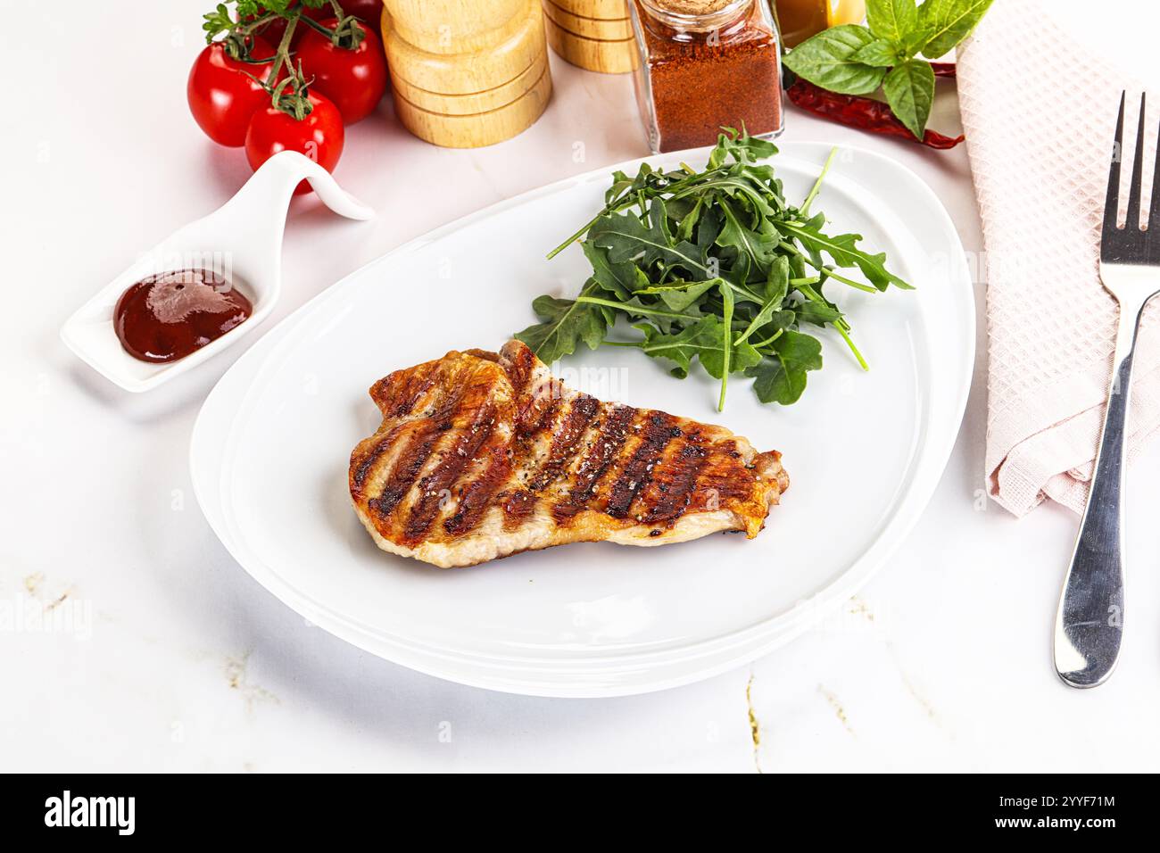 Delicous grilled pork meat steak with sauce Stock Photo - Alamy