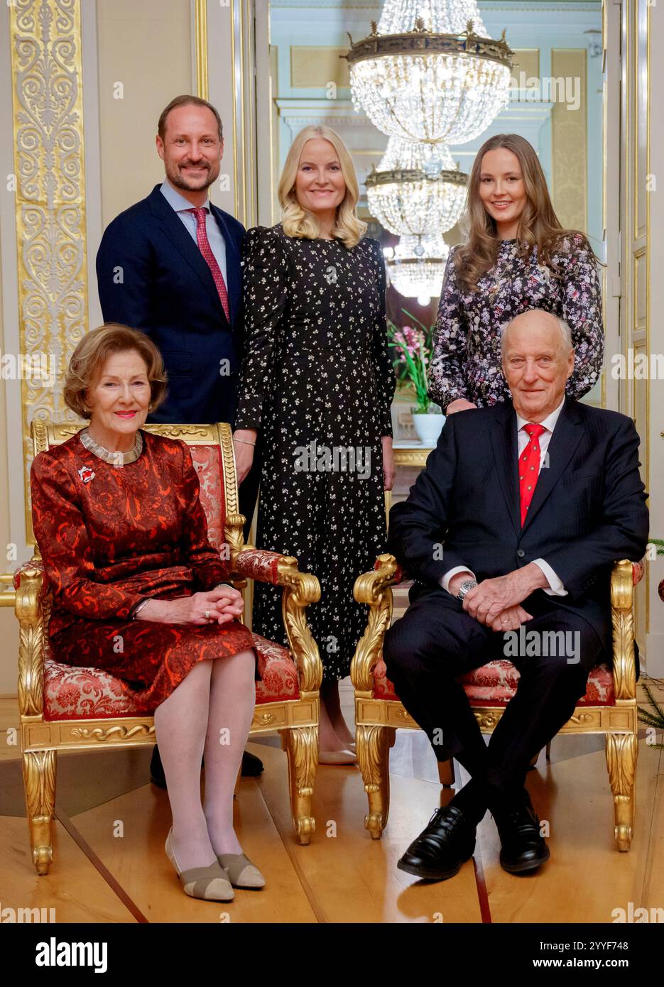 Oslo 20241219. King Harald and Queen Sonja together with Crown Prince ...