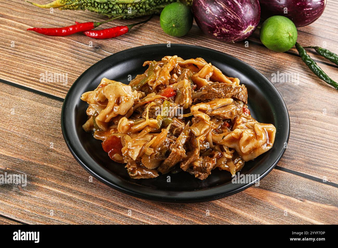 Tibetian cuisine - thenthuk noodles with beef and spices Stock Photo ...
