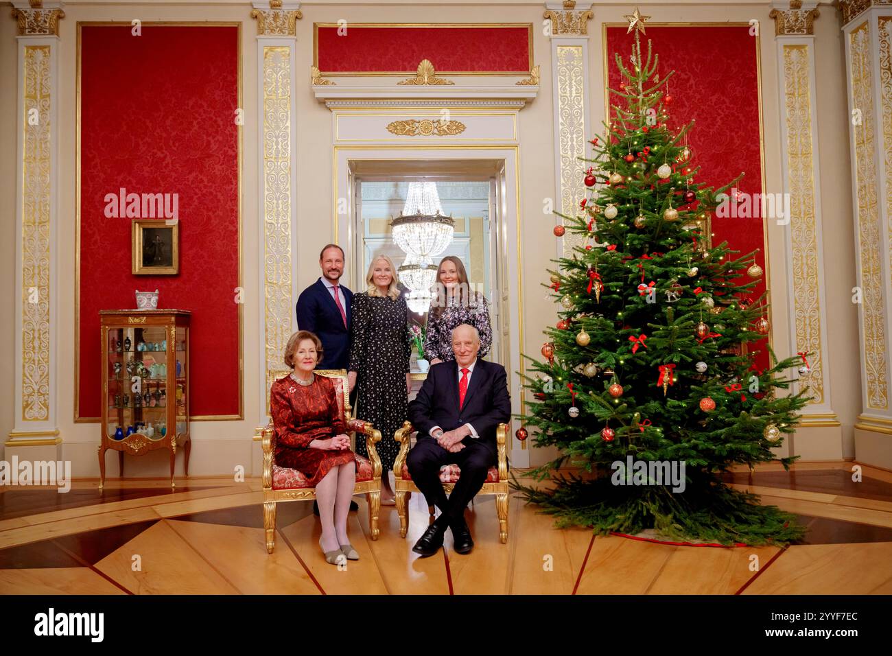Oslo 20241219. King Harald and Queen Sonja together with Crown Prince ...