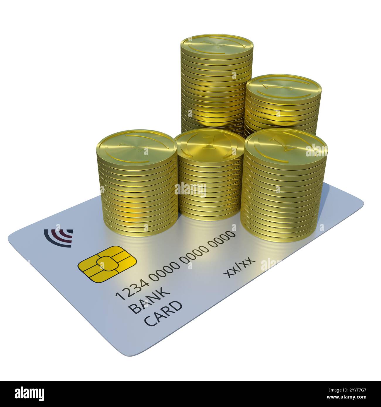 Bank Card Coins isolated on the white Stock Photo - Alamy