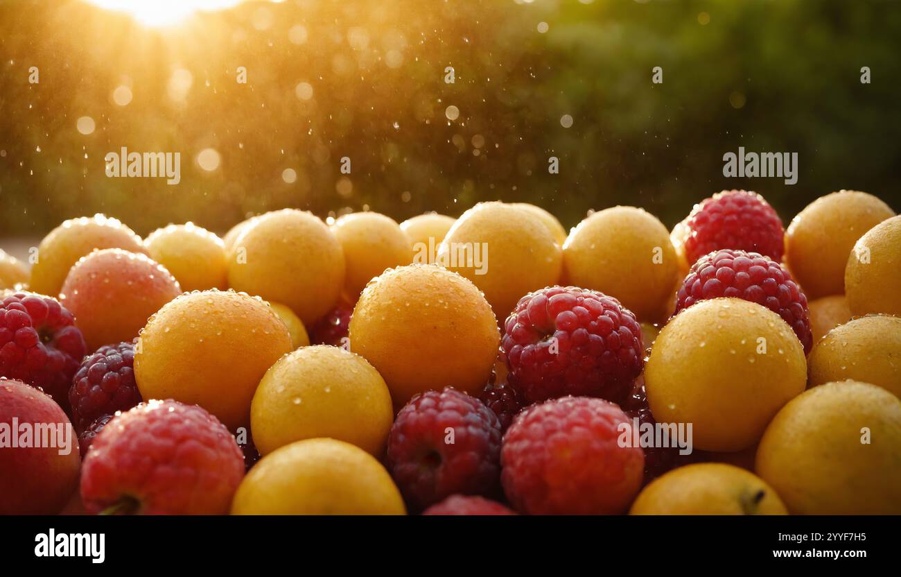 Orange, raspberry and apples, fruit, macro, portrait. Orange, raspberry ...