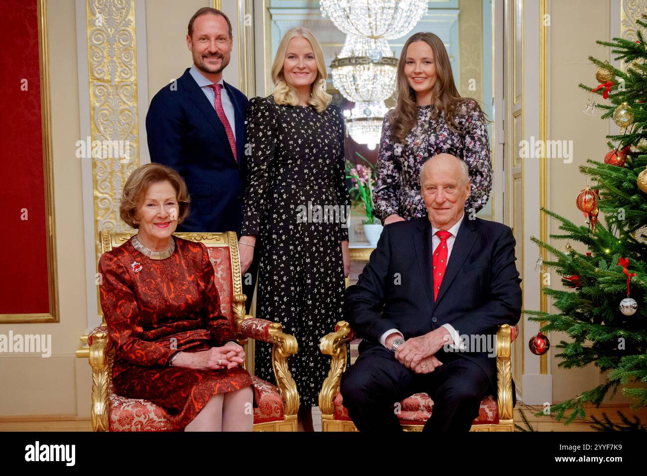 Oslo 20241219. King Harald and Queen Sonja together with Crown Prince ...