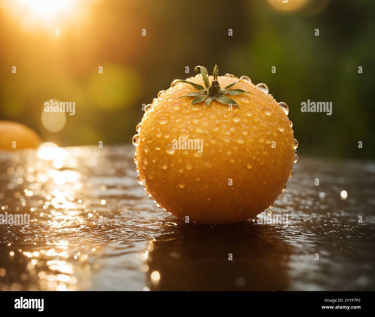 Grapefruit with water drops in the backlight of the sun. Fresh ...
