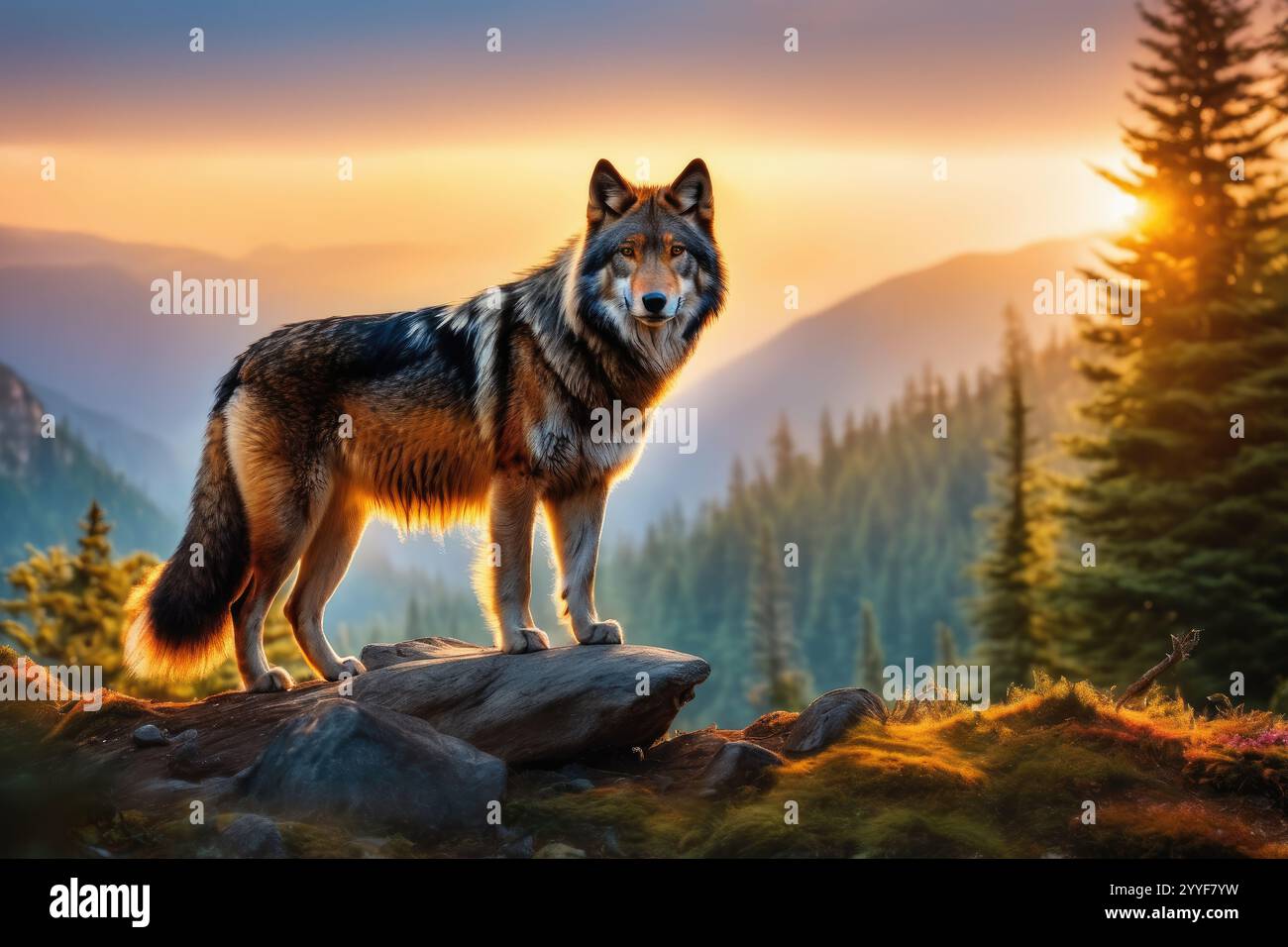 Wolf in nature in backlight. Wolf on the outskirts of the forest ...