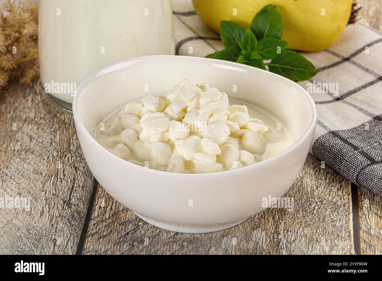 Grain cottage cheese with sour in the bowl Stock Photo - Alamy