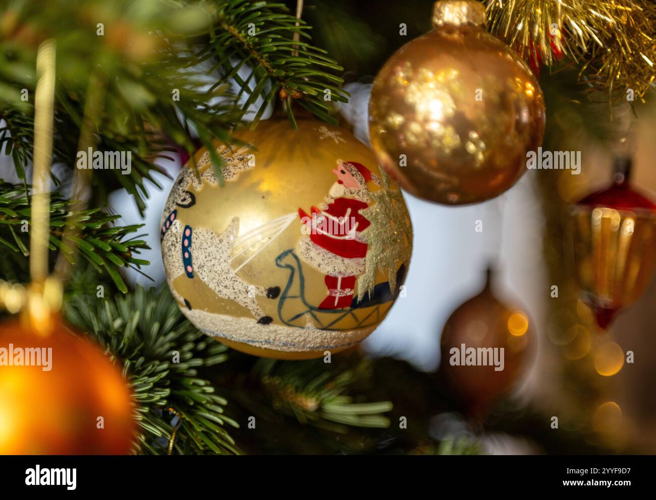 Christmas Bauble on Tree. Festive decorations on a Christmas tree Stock ...