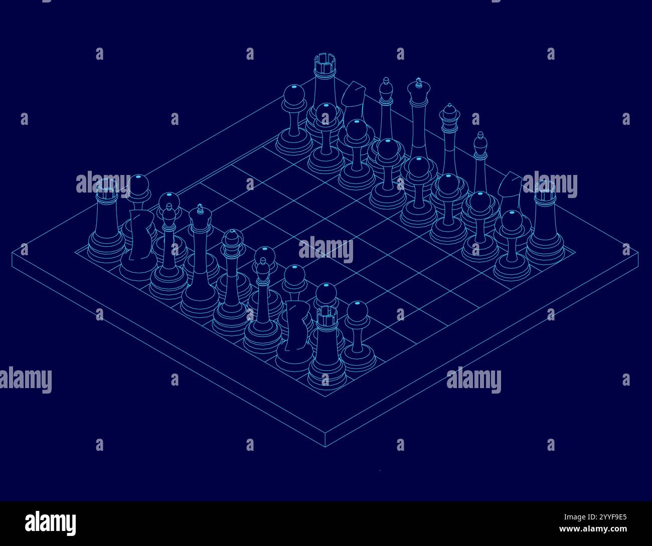 Chess isometric contour. Board game figures piece queen bishop strategy ...