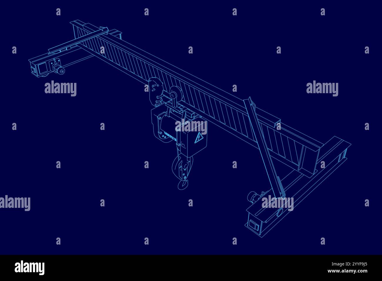Contour of lifting stationary crane from blue lines isolated on blue ...