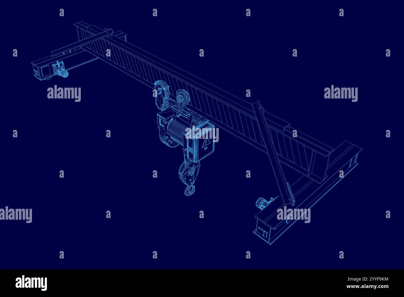 Wireframe of lifting stationary crane from blue lines isolated on blue ...