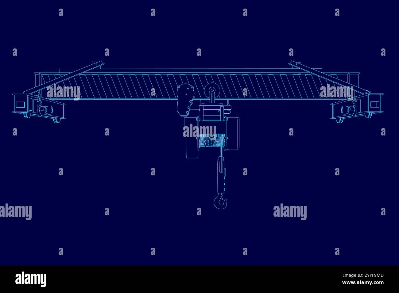 Contour of lifting stationary crane from blue lines isolated on blue ...