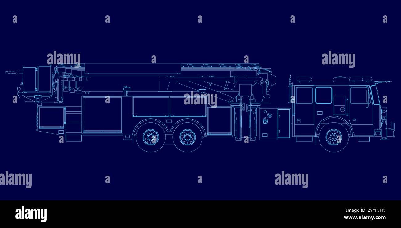 Fire engine truck or firetruck car vector contour, firefighter vehicle ...
