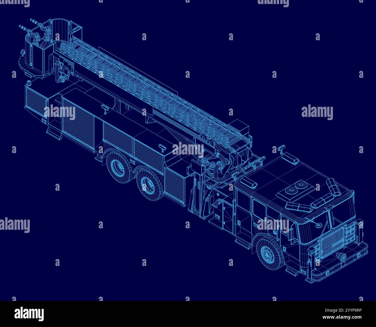 Fire engine truck or firetruck car vector wireframe, firefighter ...