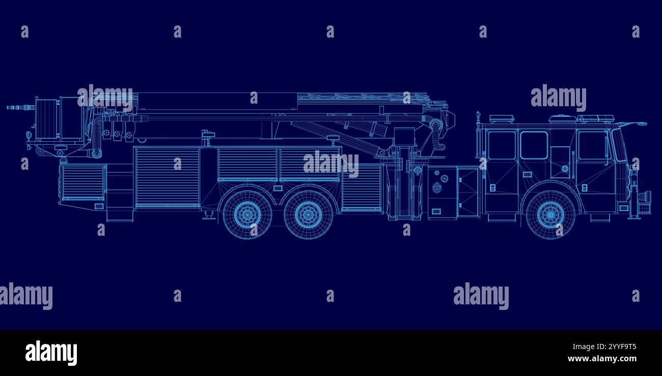 Fire engine truck or firetruck car vector wireframe, firefighter ...