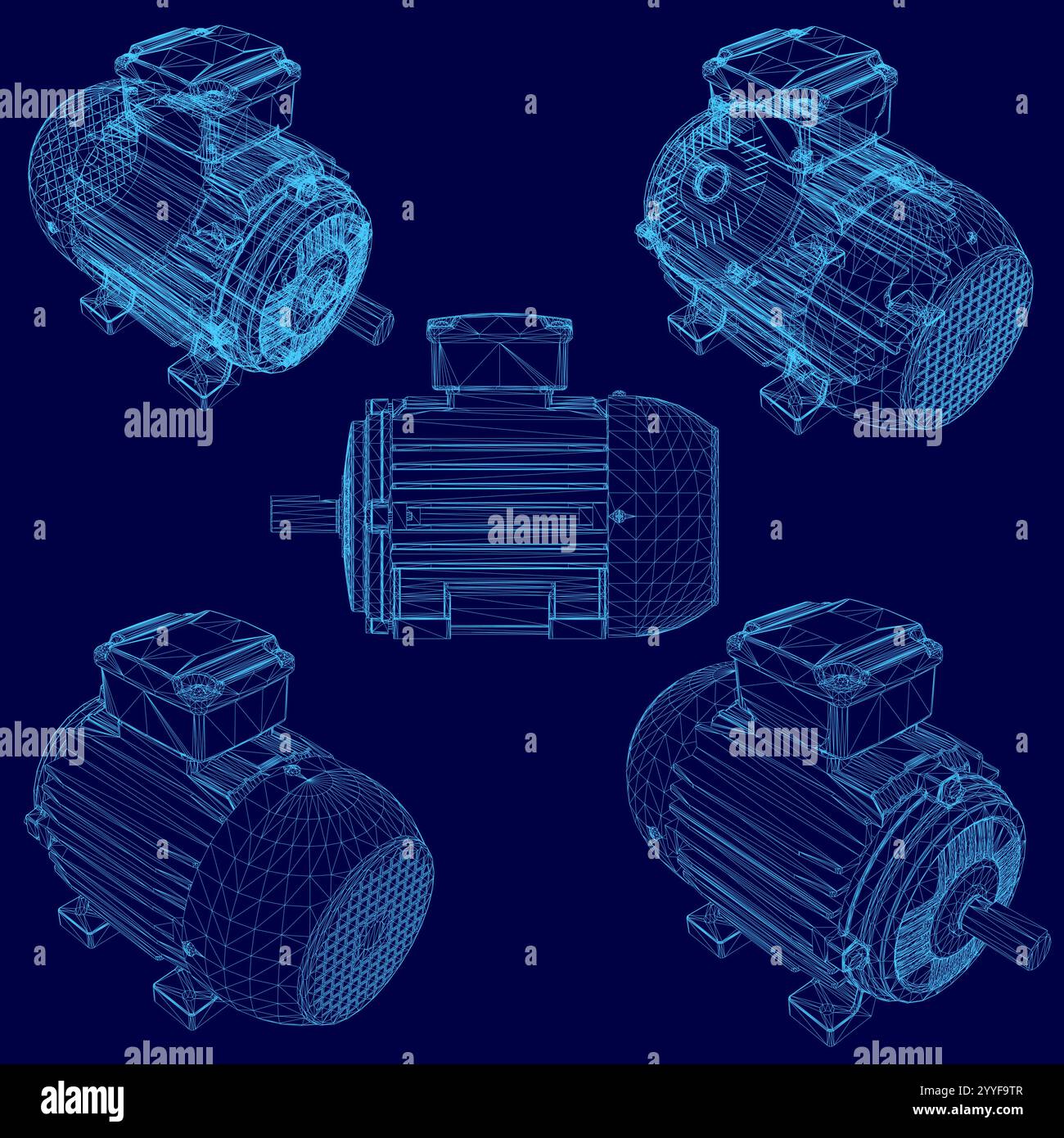 Wireframe Electric generator motor set. Vector 3d isometric. Creative ...